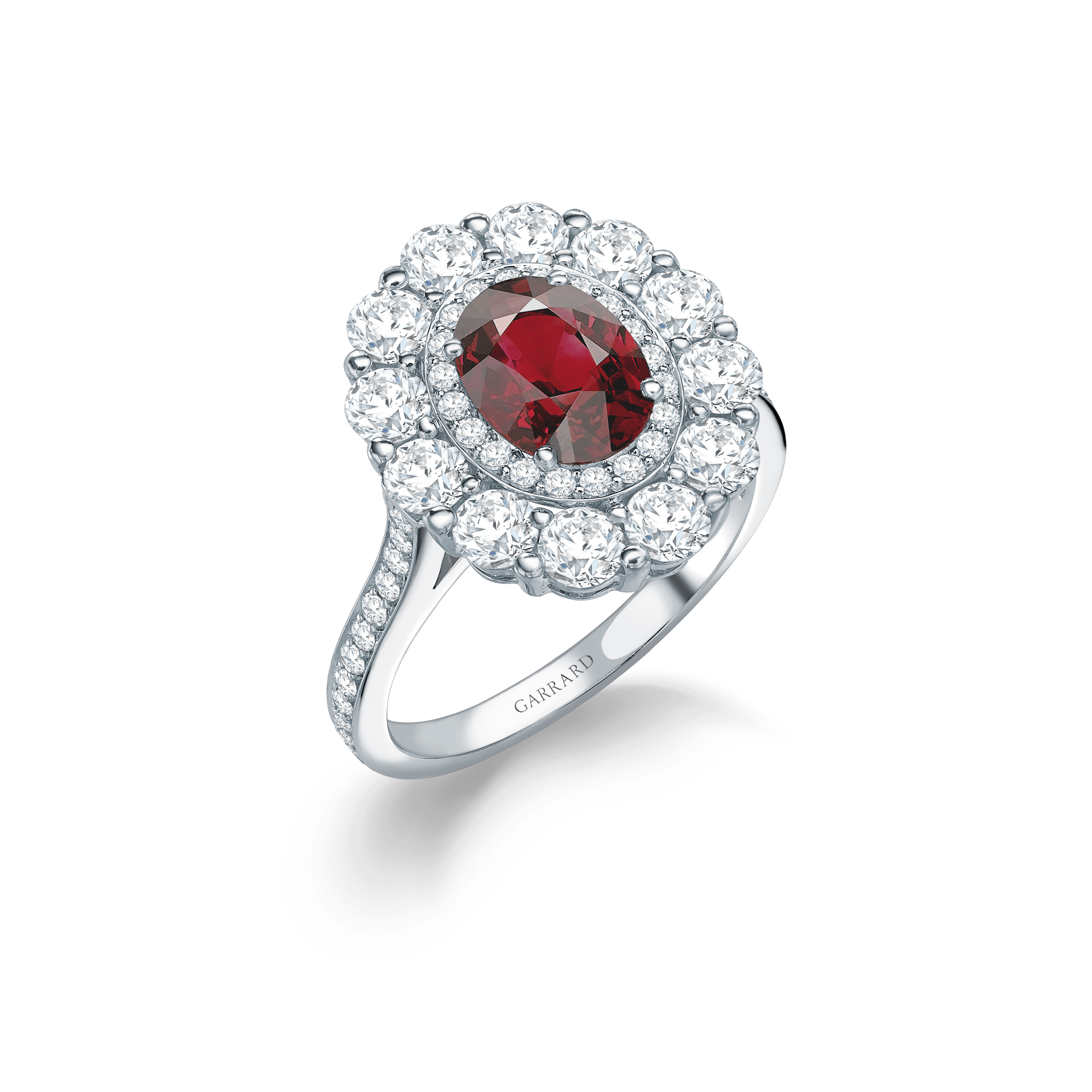 1735 Double Cluster Ruby Ring | In Platinum with Diamonds | 48