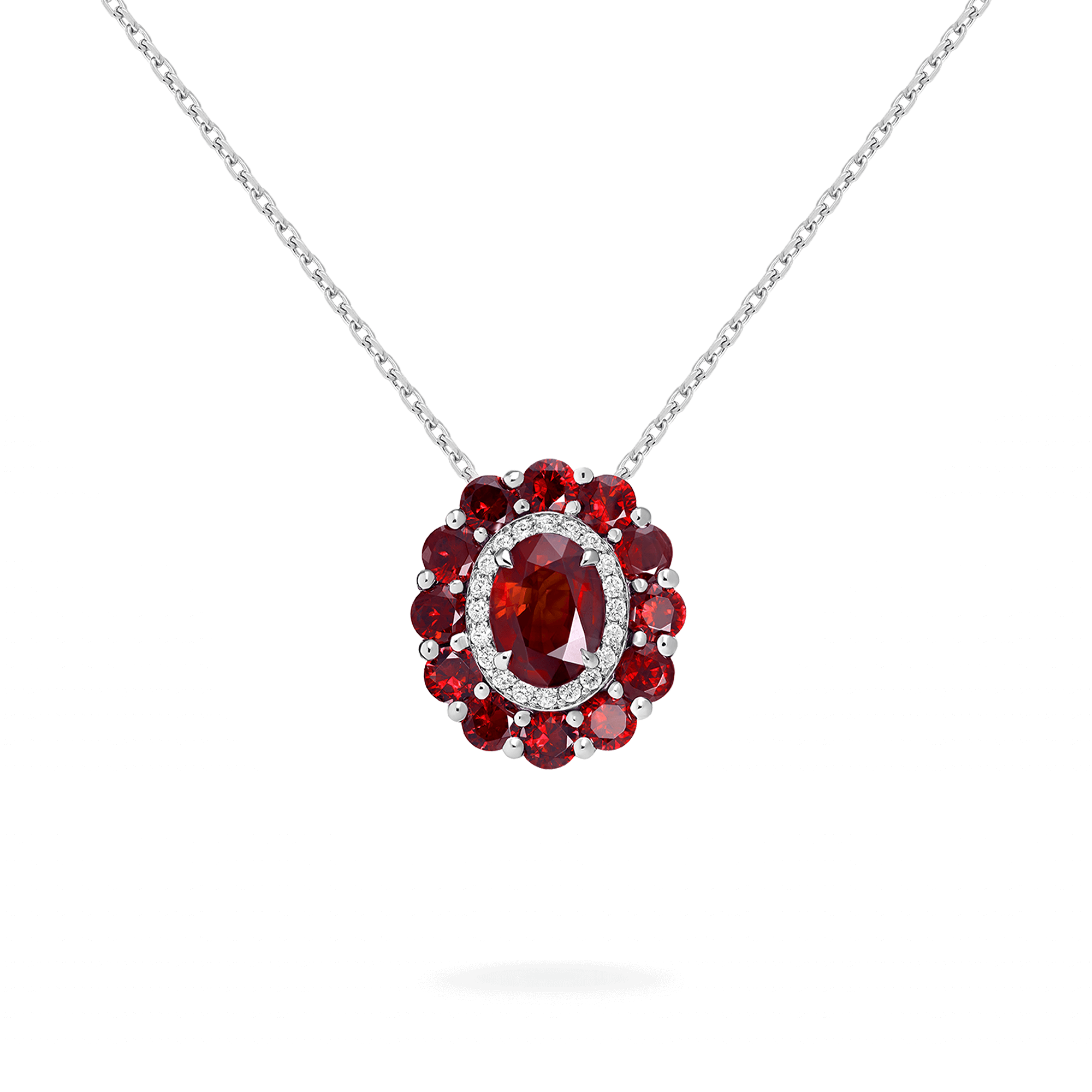 1735 Double Colour Cluster Ruby Pendant | In Platinum with Diamonds