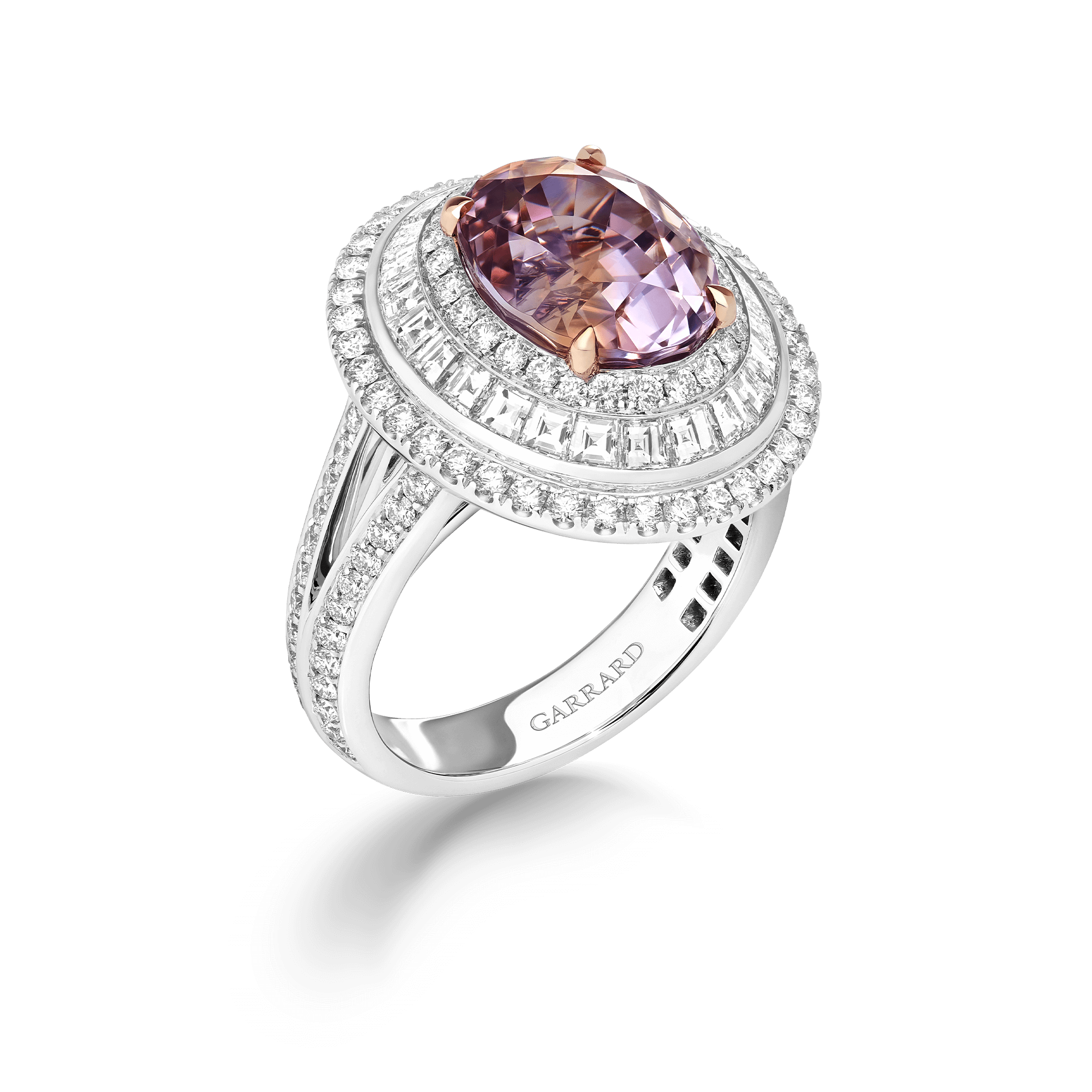 Jewelled Vault 7.44ct Oval Padparadscha Sapphire and Diamond High Jewe