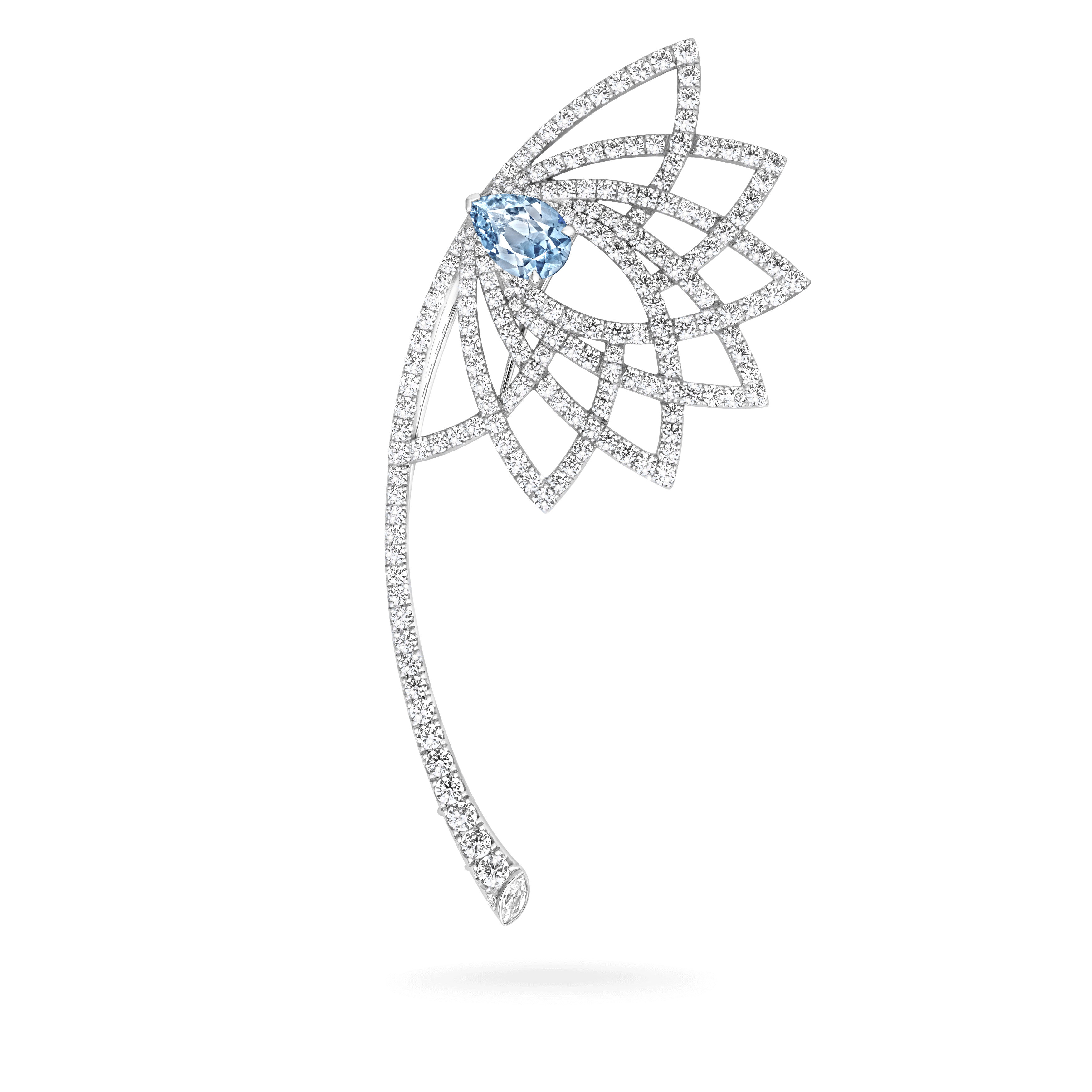 Lotus Bloom Aquamarine and Diamond Brooch | In 18K White Gold - Garrard ...