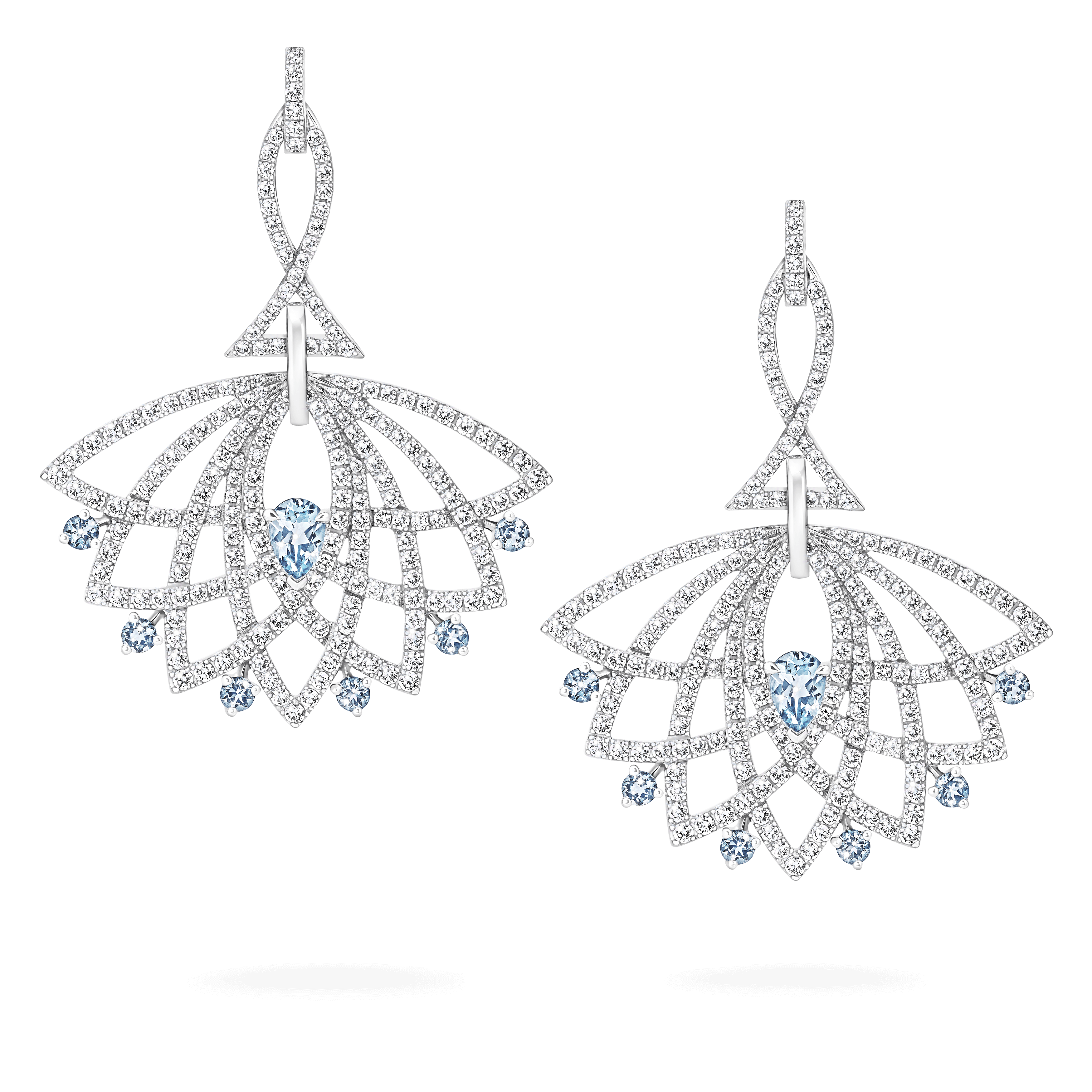 Lotus Bloom Aquamarine and Diamond Drop Earrings | In 18K White Gold