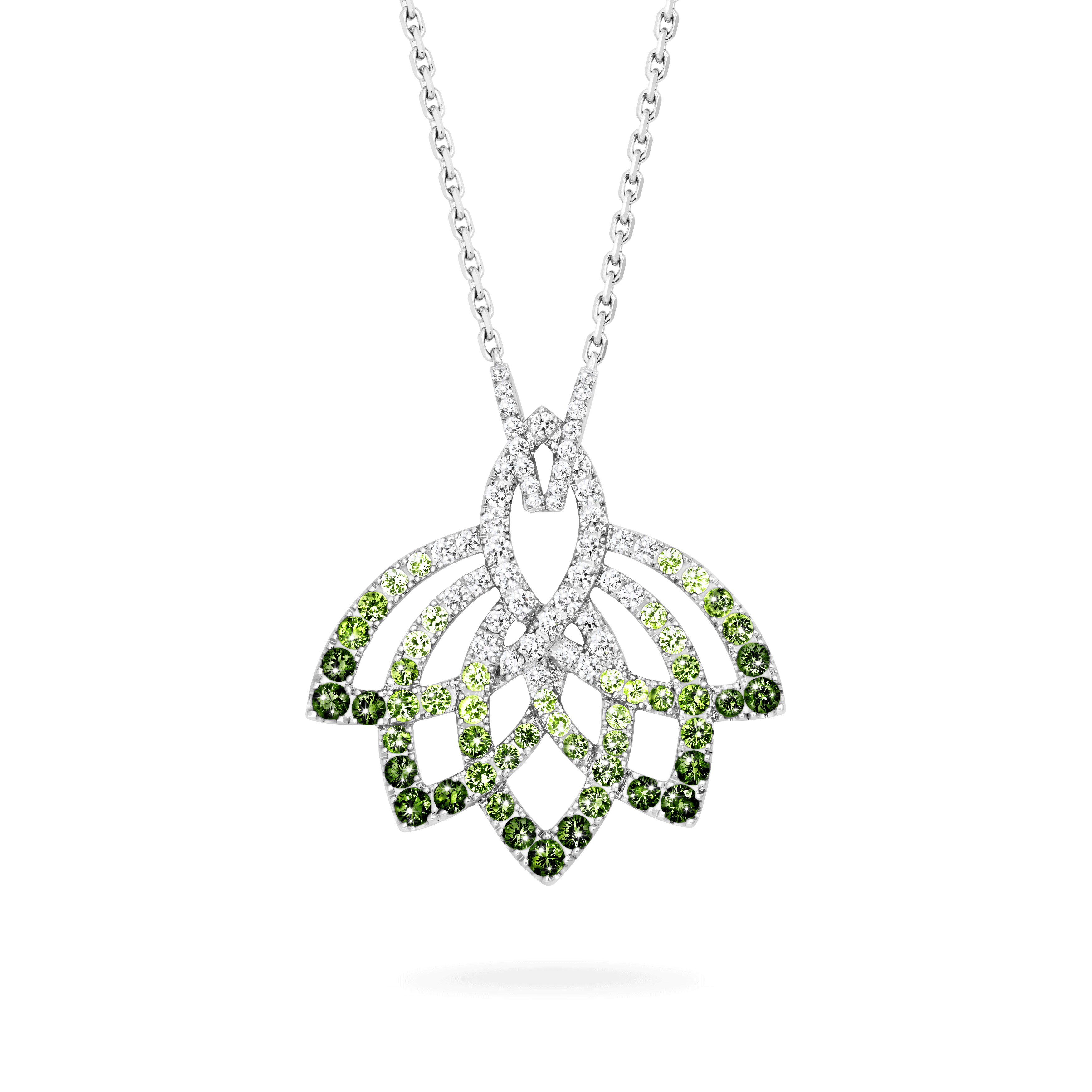 Lotus Flower Tsavorite and Diamond Slider Pendant | In 18K White Gold
