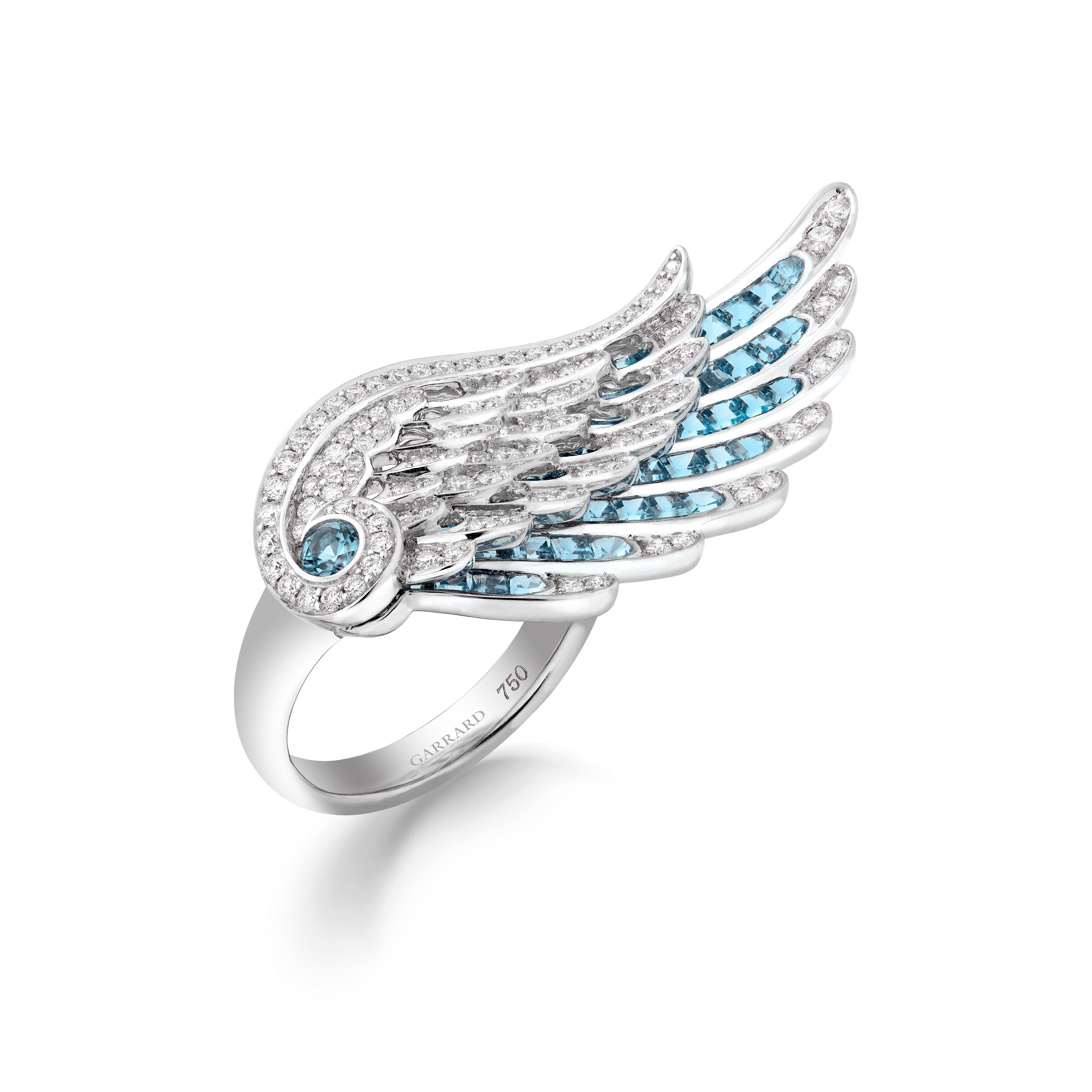 Wings Embrace Aquamarine and Diamond Ring | In 18ct White Gold | 48