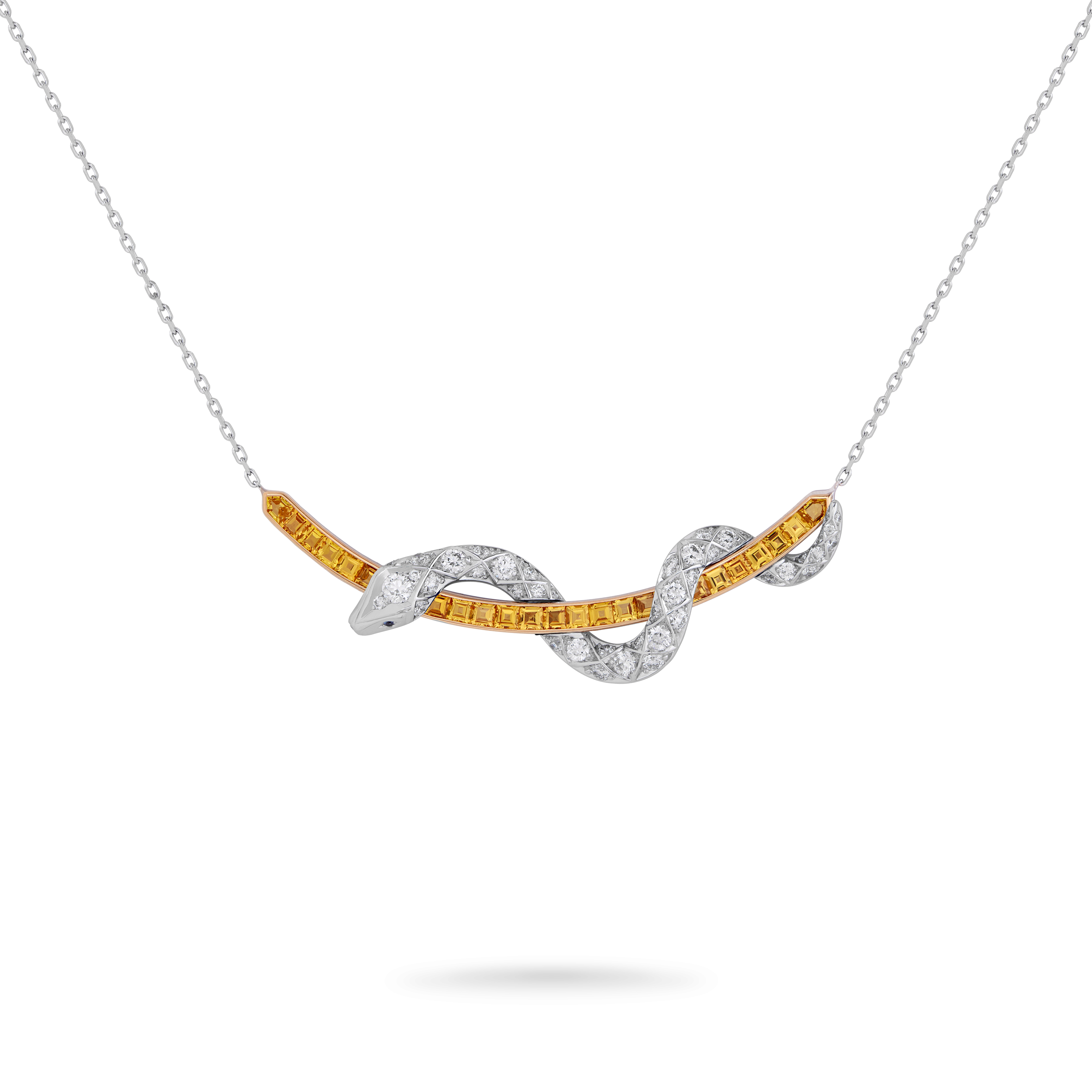 Enchanted Palace Serpent Yellow Sapphire and Diamond Necklace | In 18c